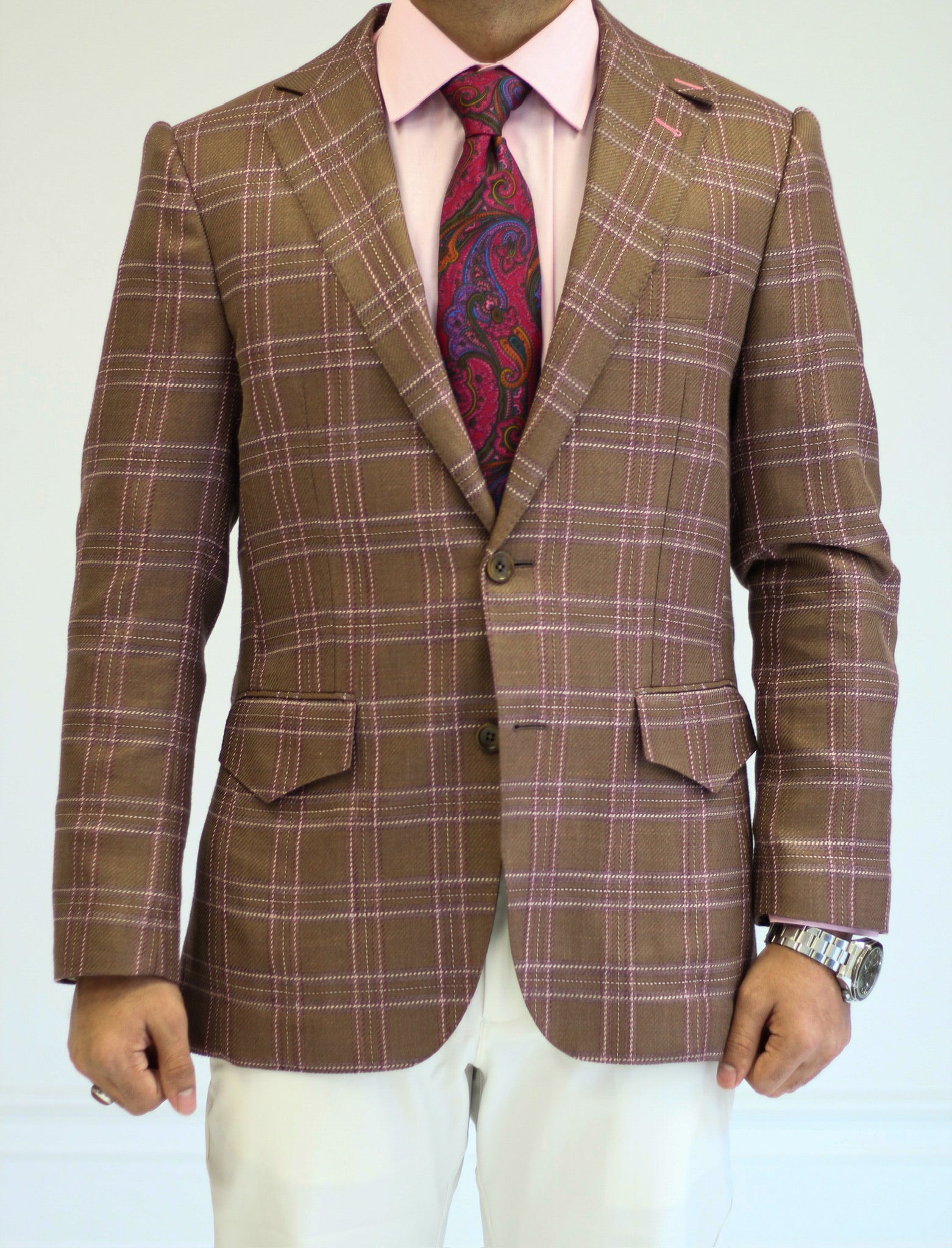 Cavani Brown pink / window pane – Carmel Tailoring & Fine Clothier